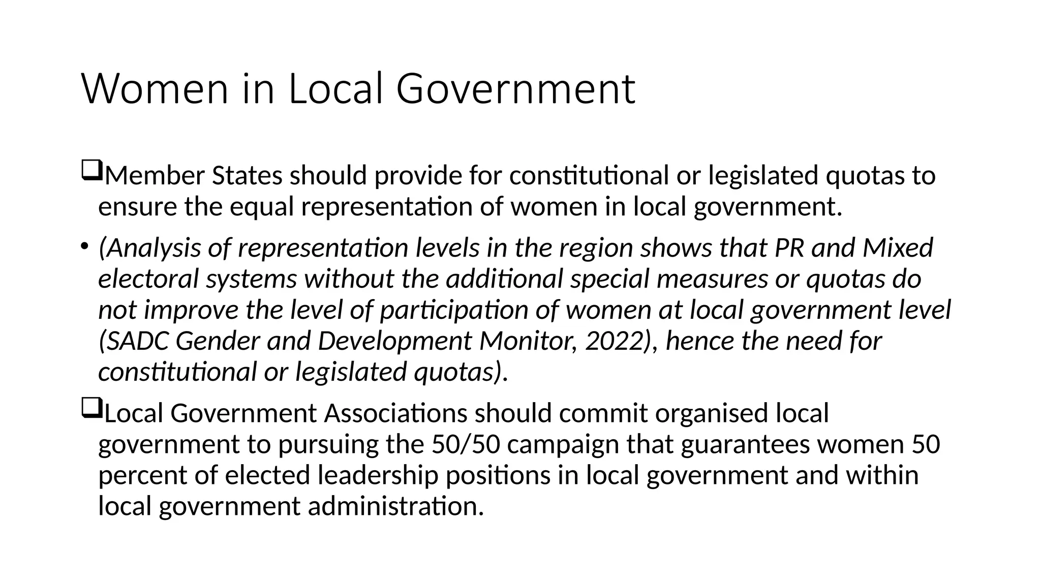 Stakeholder Presentation - SADC Framework for Achieving Gender Parity ...