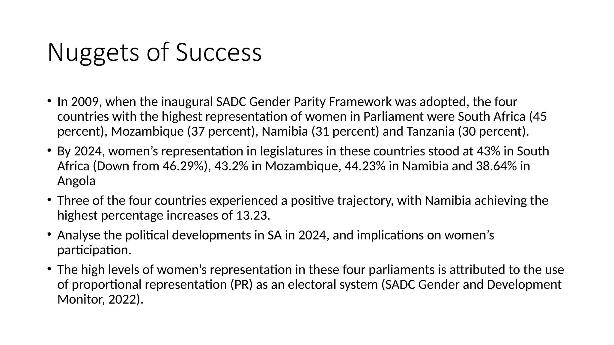 Stakeholder Presentation - SADC Framework for Achieving Gender Parity ...