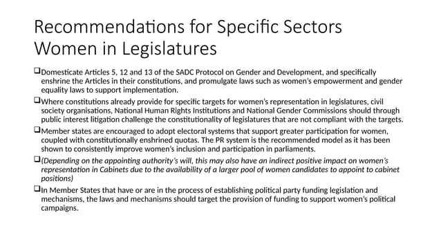 Stakeholder Presentation - SADC Framework for Achieving Gender Parity ...