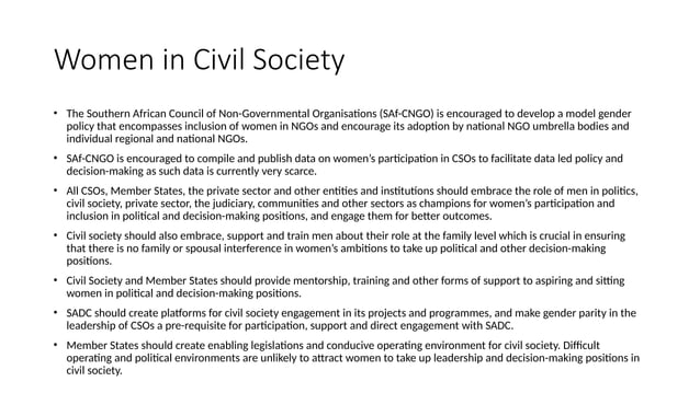 Stakeholder Presentation - SADC Framework for Achieving Gender Parity ...
