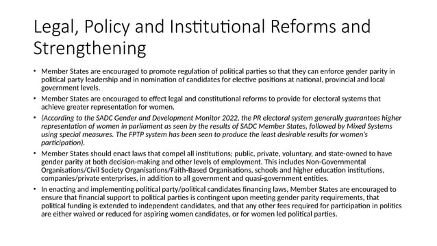 Stakeholder Presentation - SADC Framework for Achieving Gender Parity ...