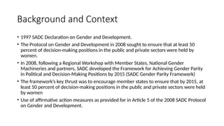 Stakeholder Presentation - SADC Framework for Achieving Gender Parity ...