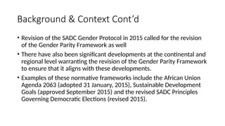 Stakeholder Presentation - SADC Framework for Achieving Gender Parity ...