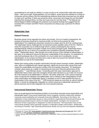 Stakeholder theory, ethics and the return on customer | PDF