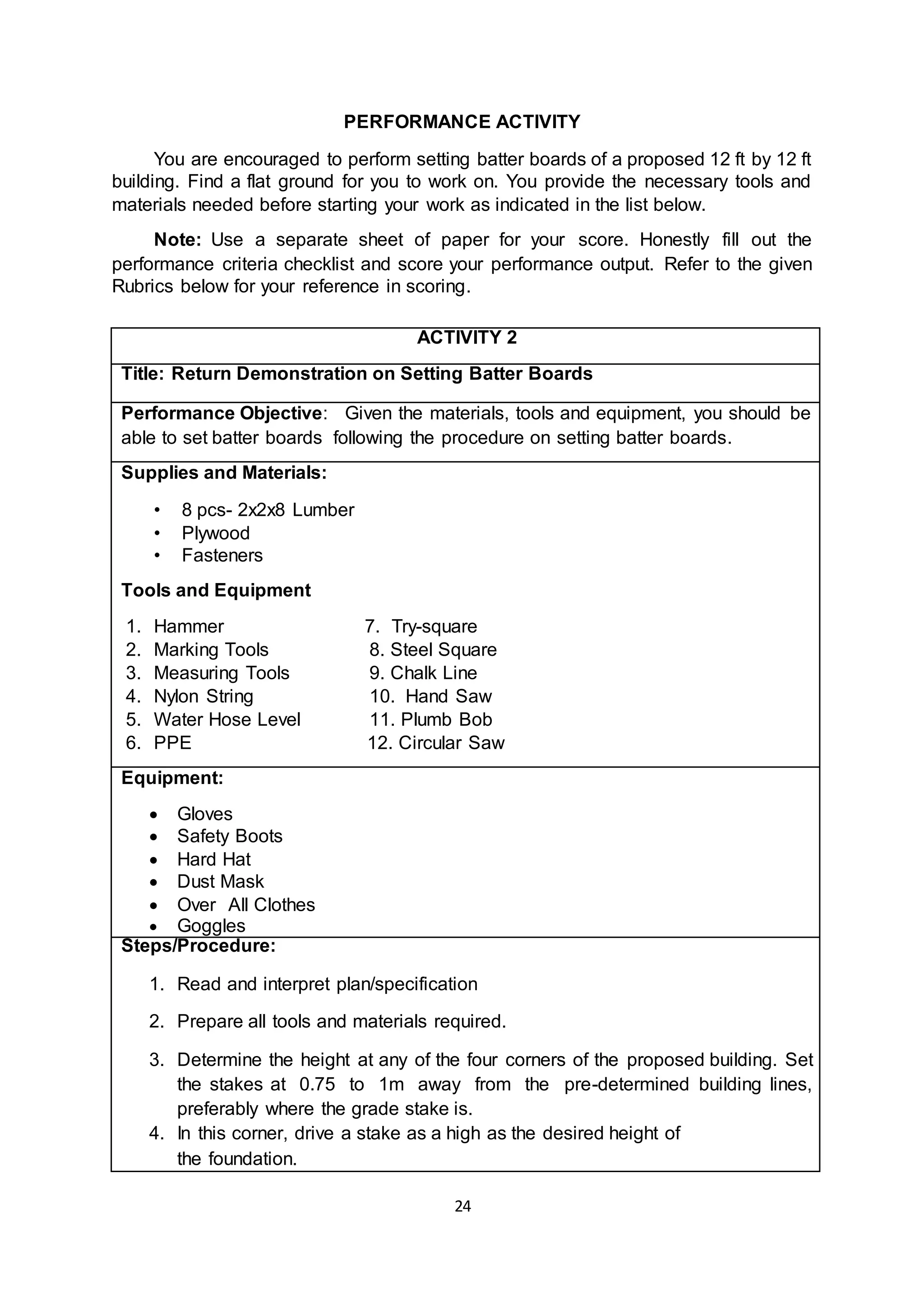 Staking out building lines | DOCX