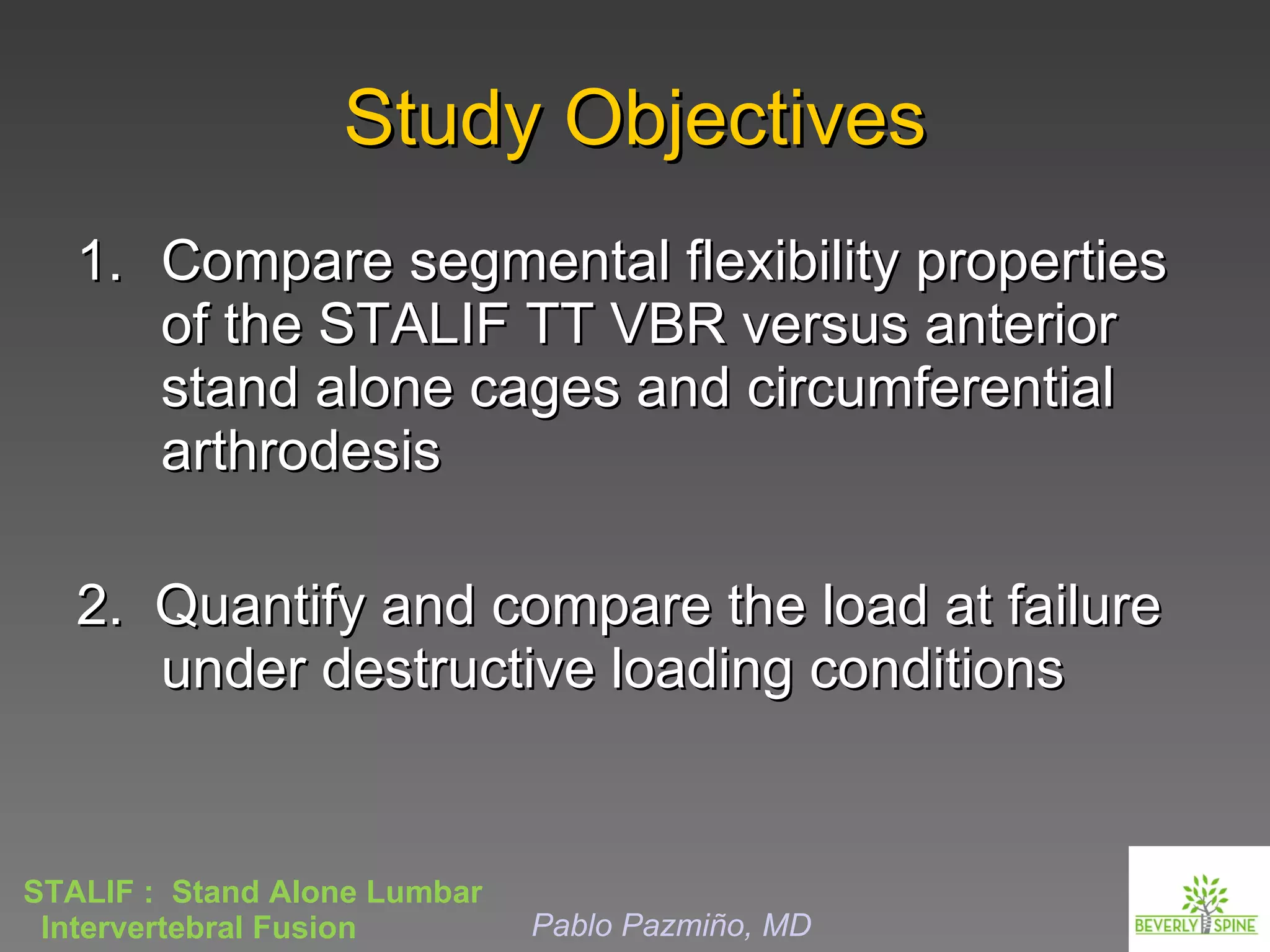Lumbar Fusion : A New Anterior Only Option. The STALIF | PPT