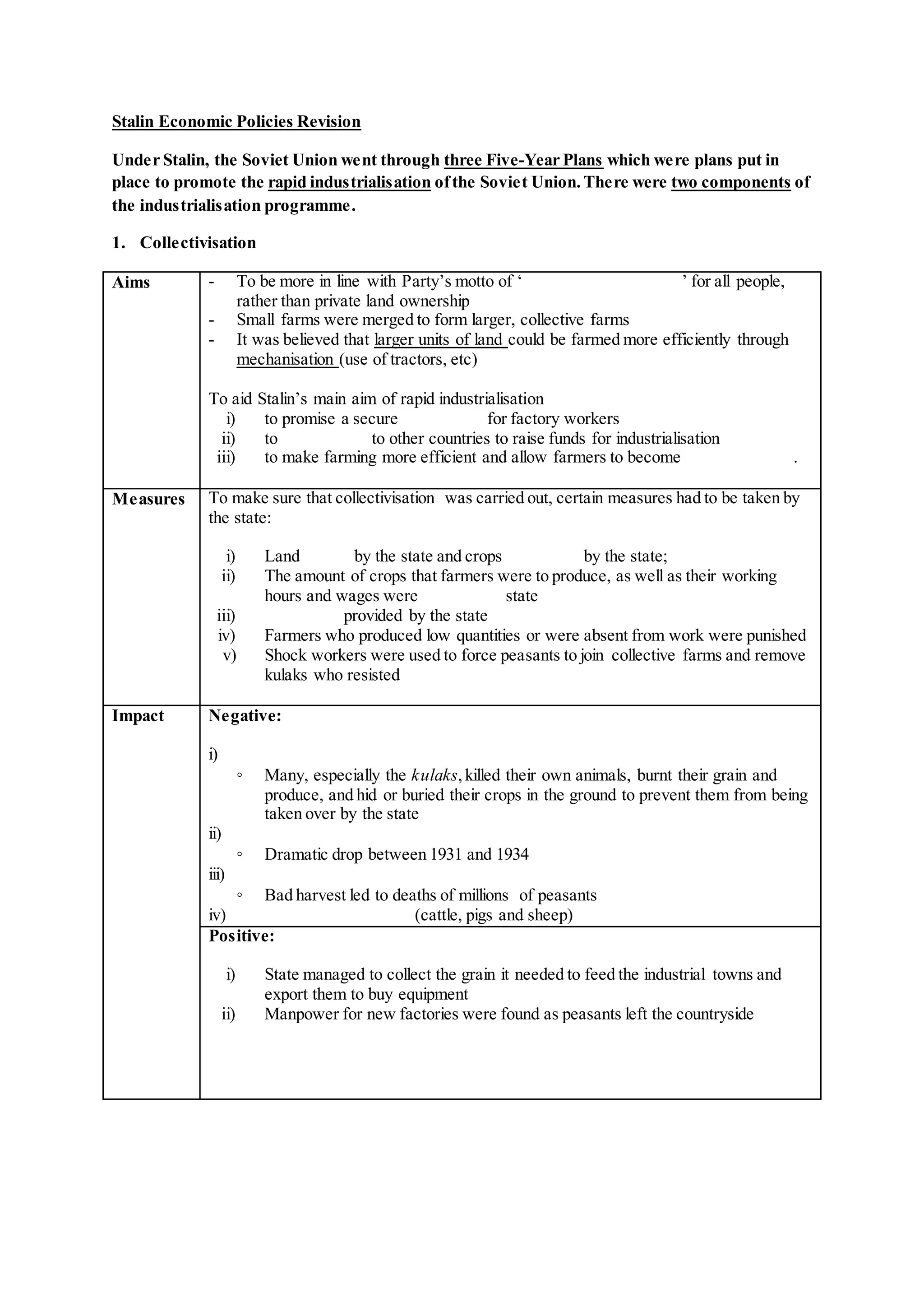 Stalin economic policies revision | DOCX
