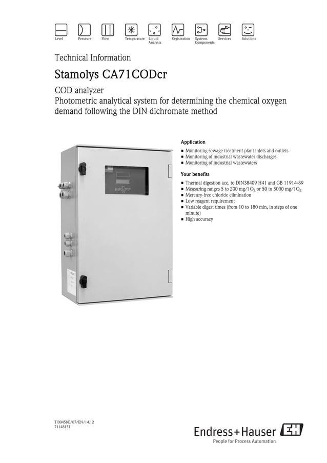 Stamolys ca71 cod endress+hauser datasheet-cod analyzer | PDF