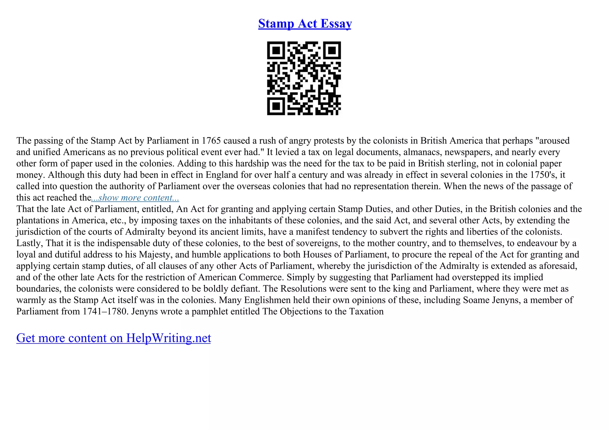 Stamp Act Essay | PPT