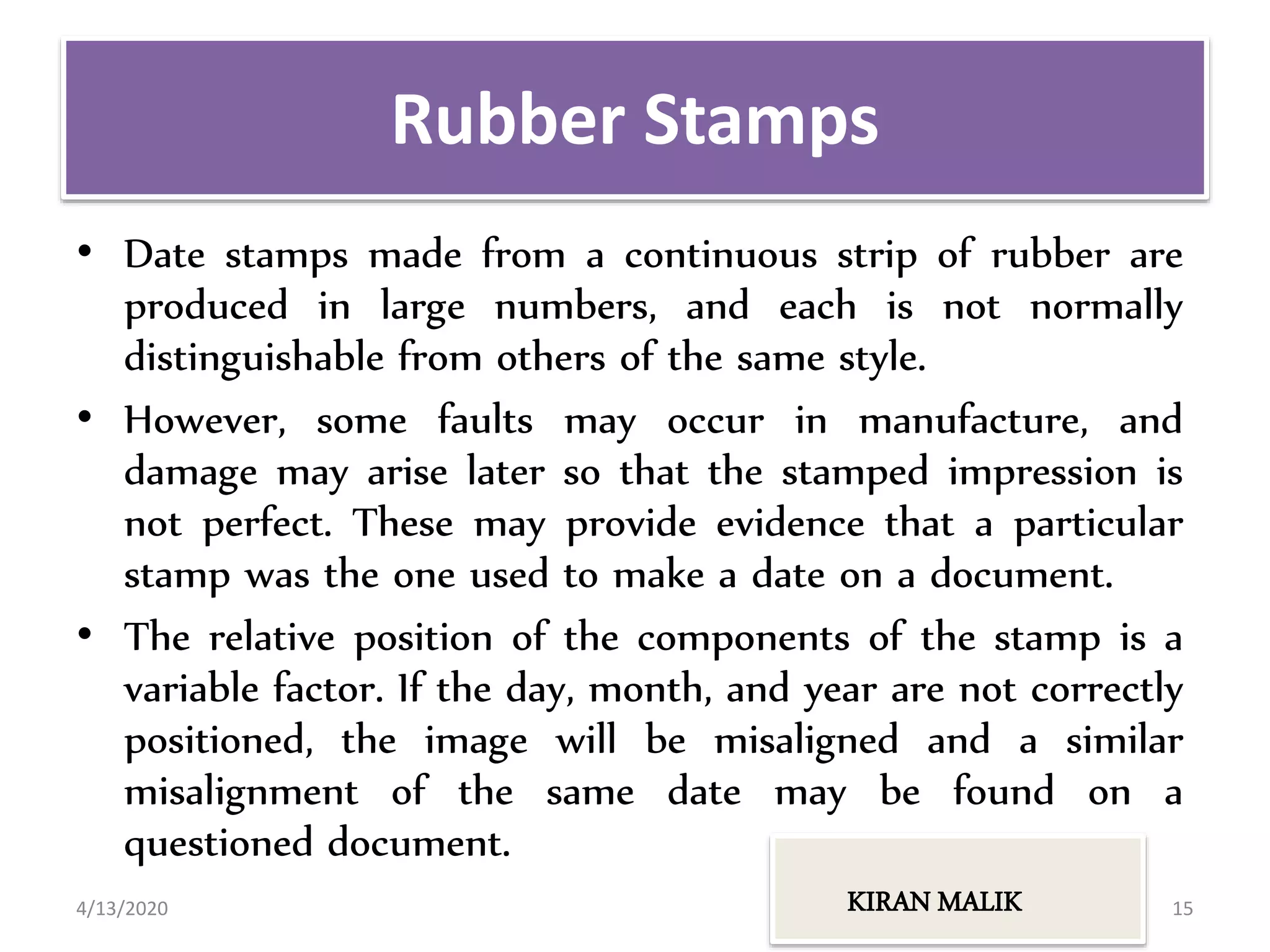 Forensic examination of stamp, seal and other mechanical impressions | PPTX