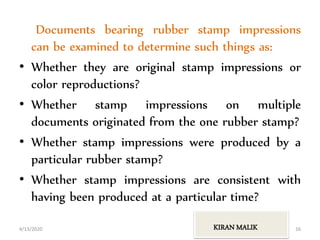 Forensic examination of stamp, seal and other mechanical impressions | PPTX