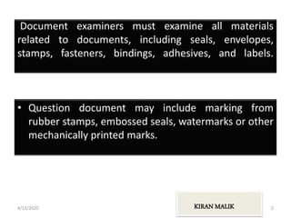 Forensic examination of stamp, seal and other mechanical impressions | PPTX