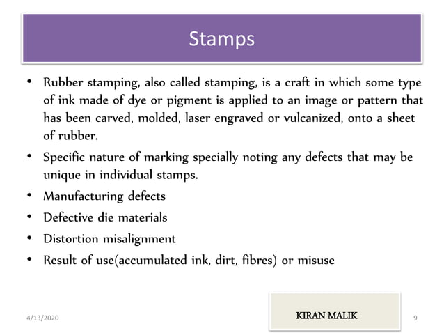 Forensic examination of stamp, seal and other mechanical impressions ...