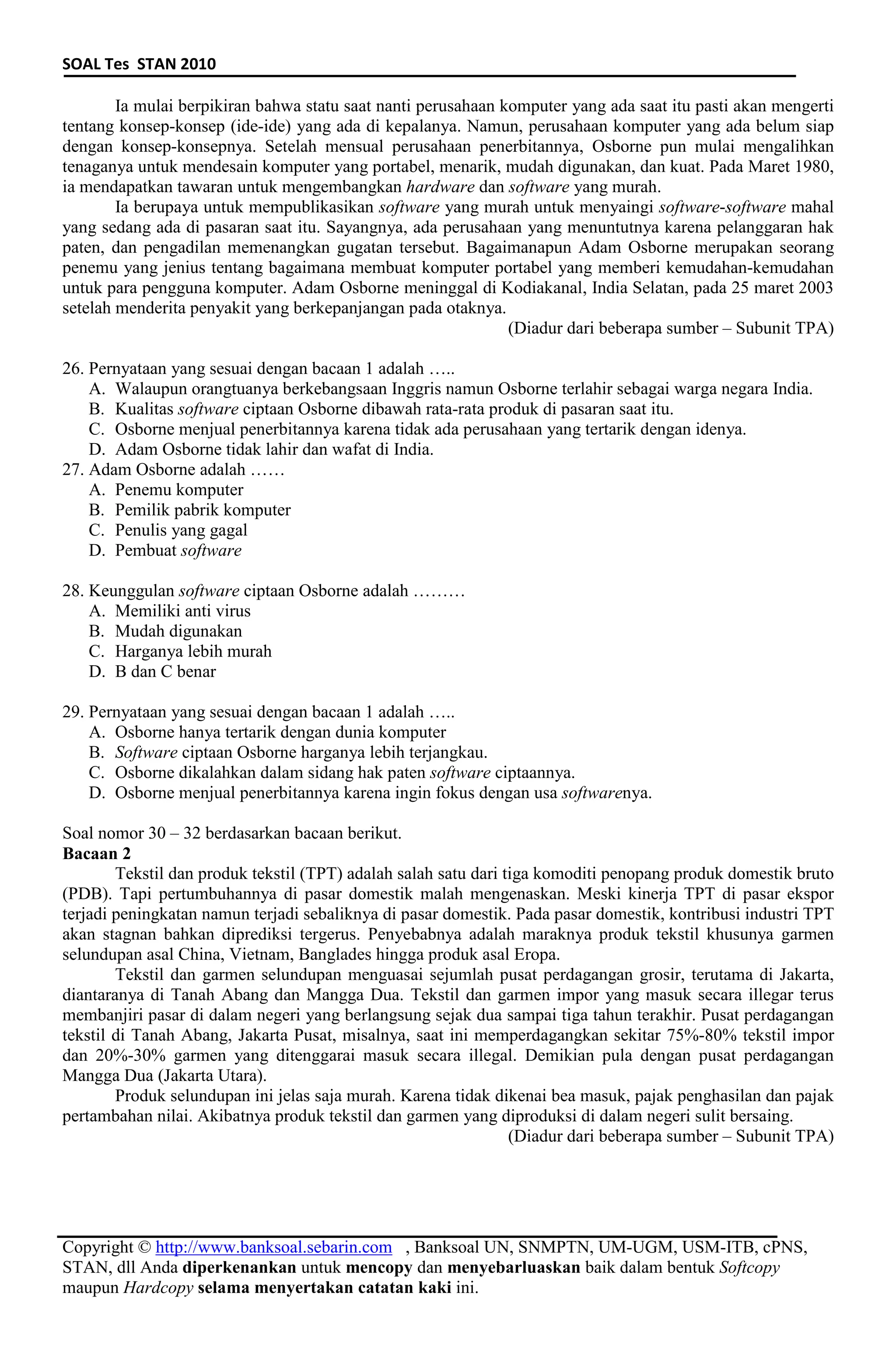 SOAL LATIHAN MASUK STAN | PDF
