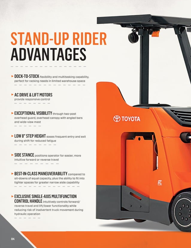 The Standout Toyota Forklift Stand Up Rider Brochure | PDF