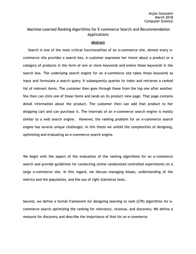 Machine-Learned Ranking Algorithms for E-commerce Search and Recommendation Applications | PDF ...