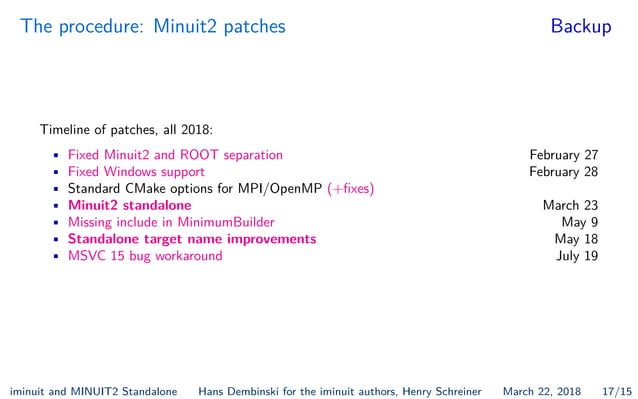ROOT 2018: iminuit and MINUIT2 Standalone | PPT