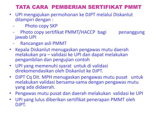 Standar pelayanan-sertifikat-kelayakan-pengolahan | PPT