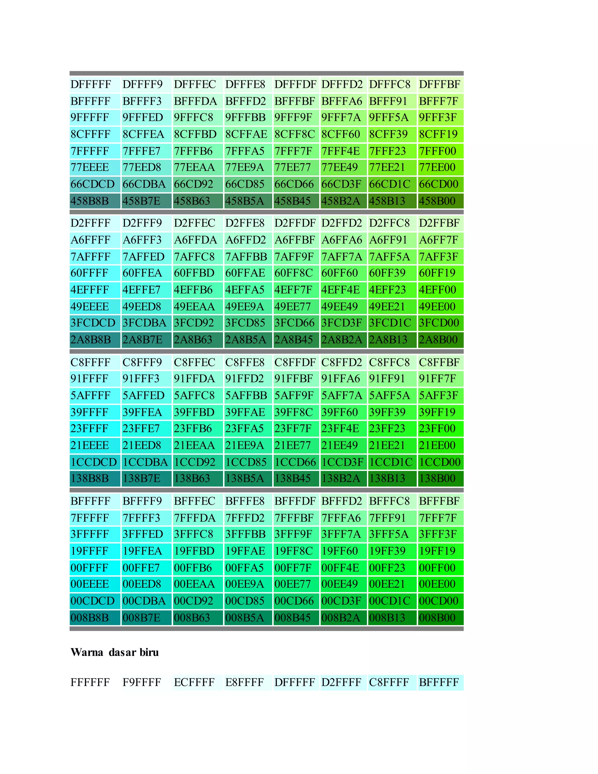 Standar 16 nama kode warna html,php,web desain | DOCX