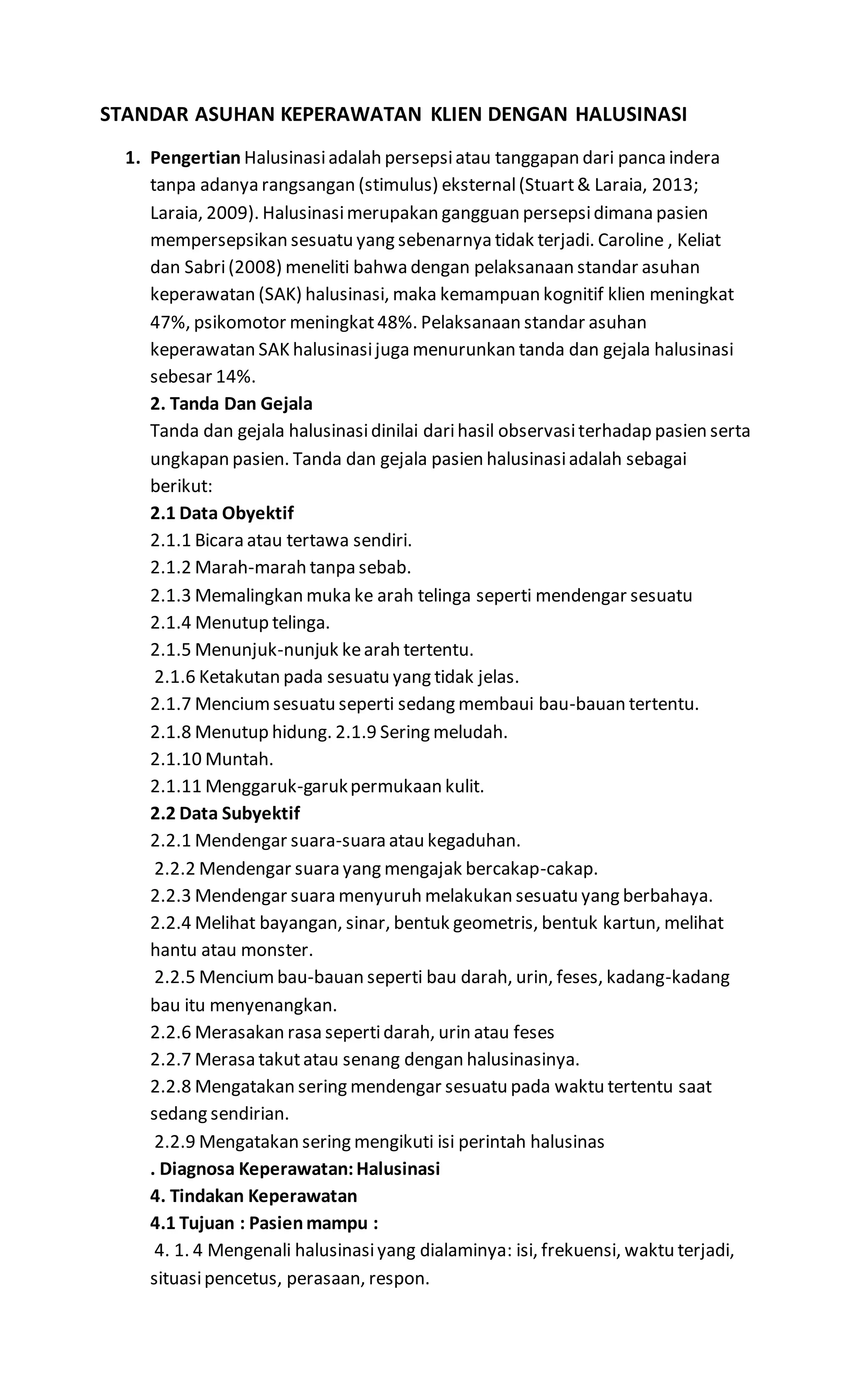 Standar asuhan keperawatan klien dengan halusinasi | PDF