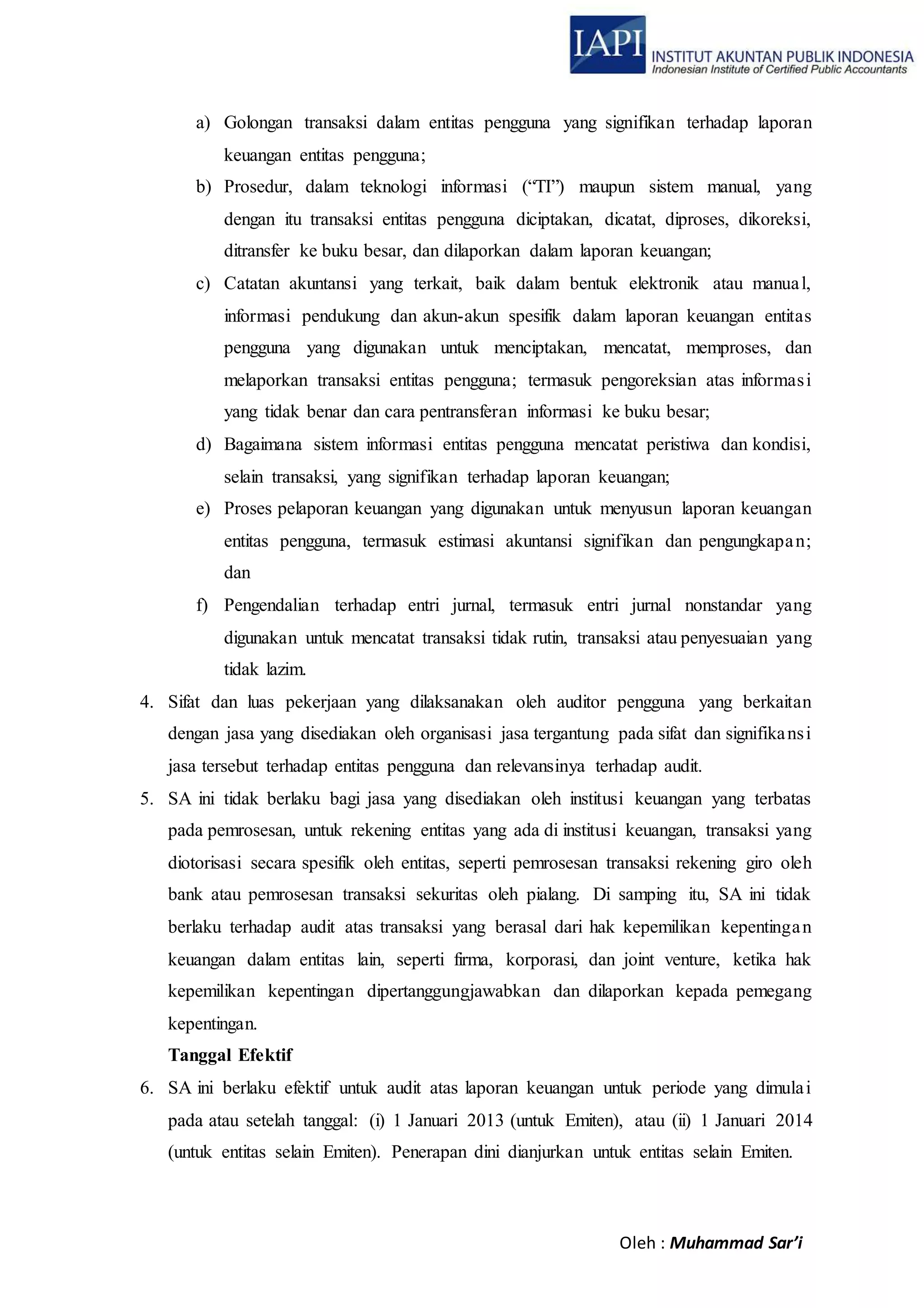 Standar audit 402 Oleh : Muhammad Sar'i | DOCX