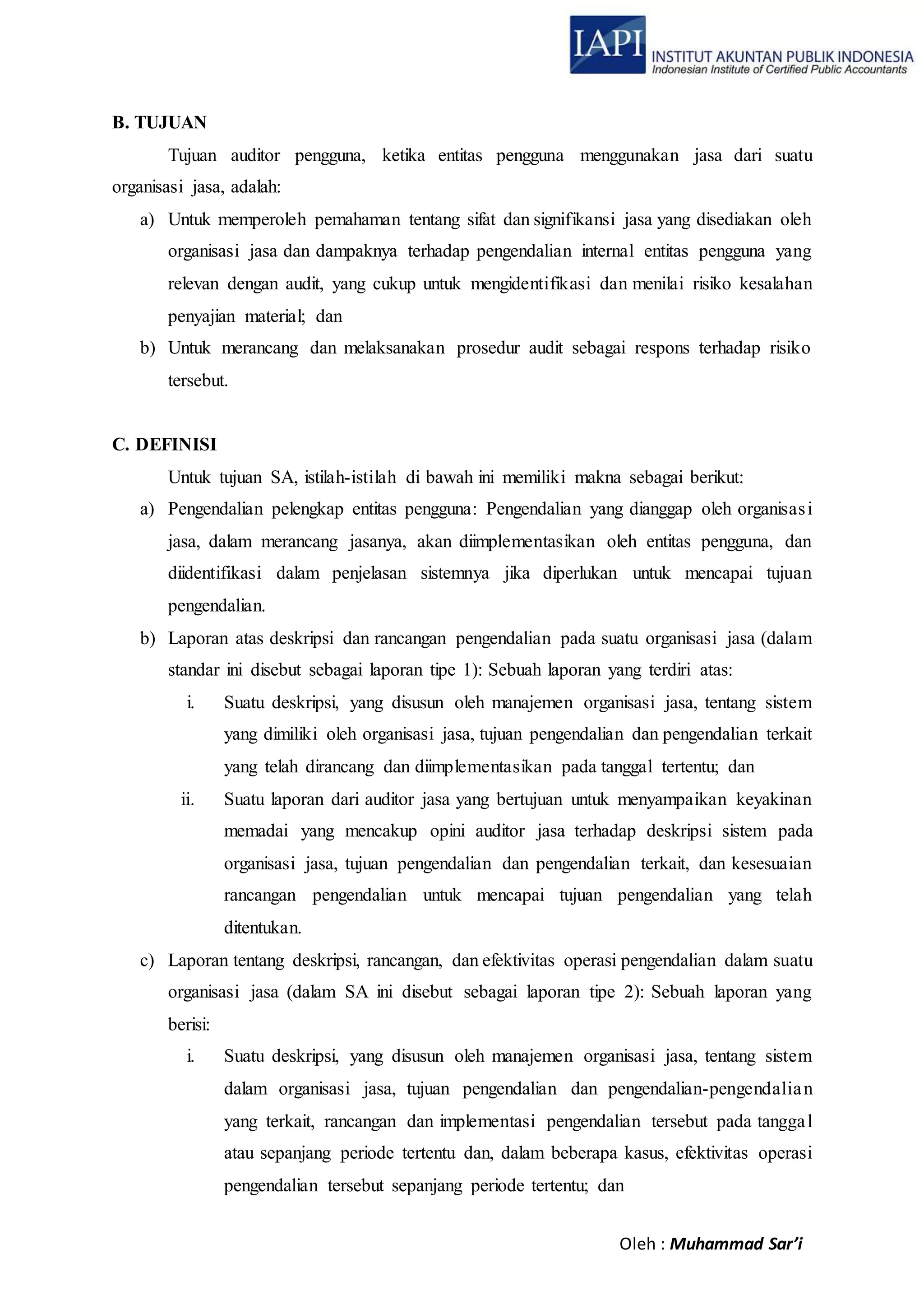 Standar audit 402 Oleh : Muhammad Sar'i | DOCX