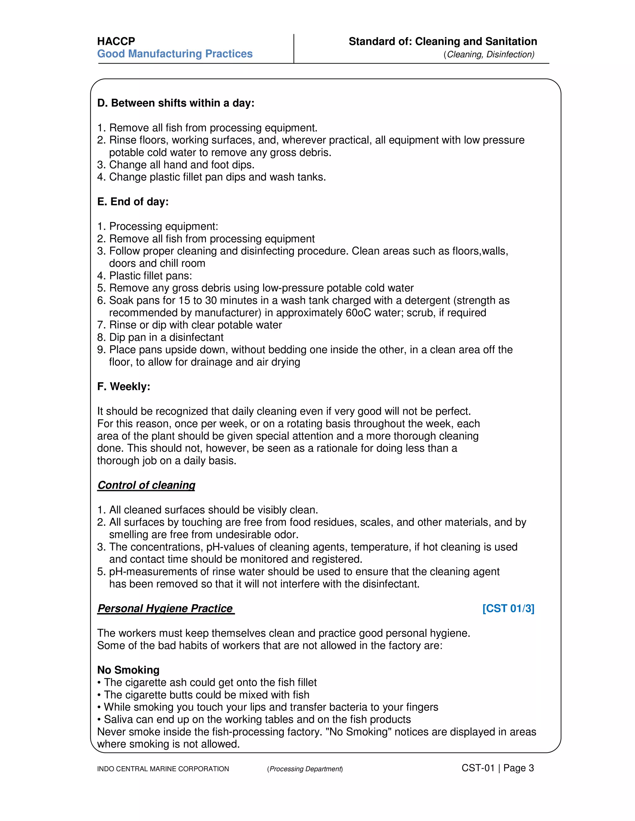 CLEANING AND SANITATION STANDARD | PDF