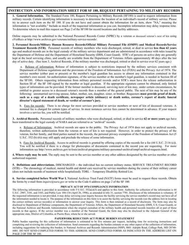 Standard form-180 | PDF