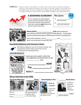 Standard 6 Review Guide (SC US History EOC) | PDF