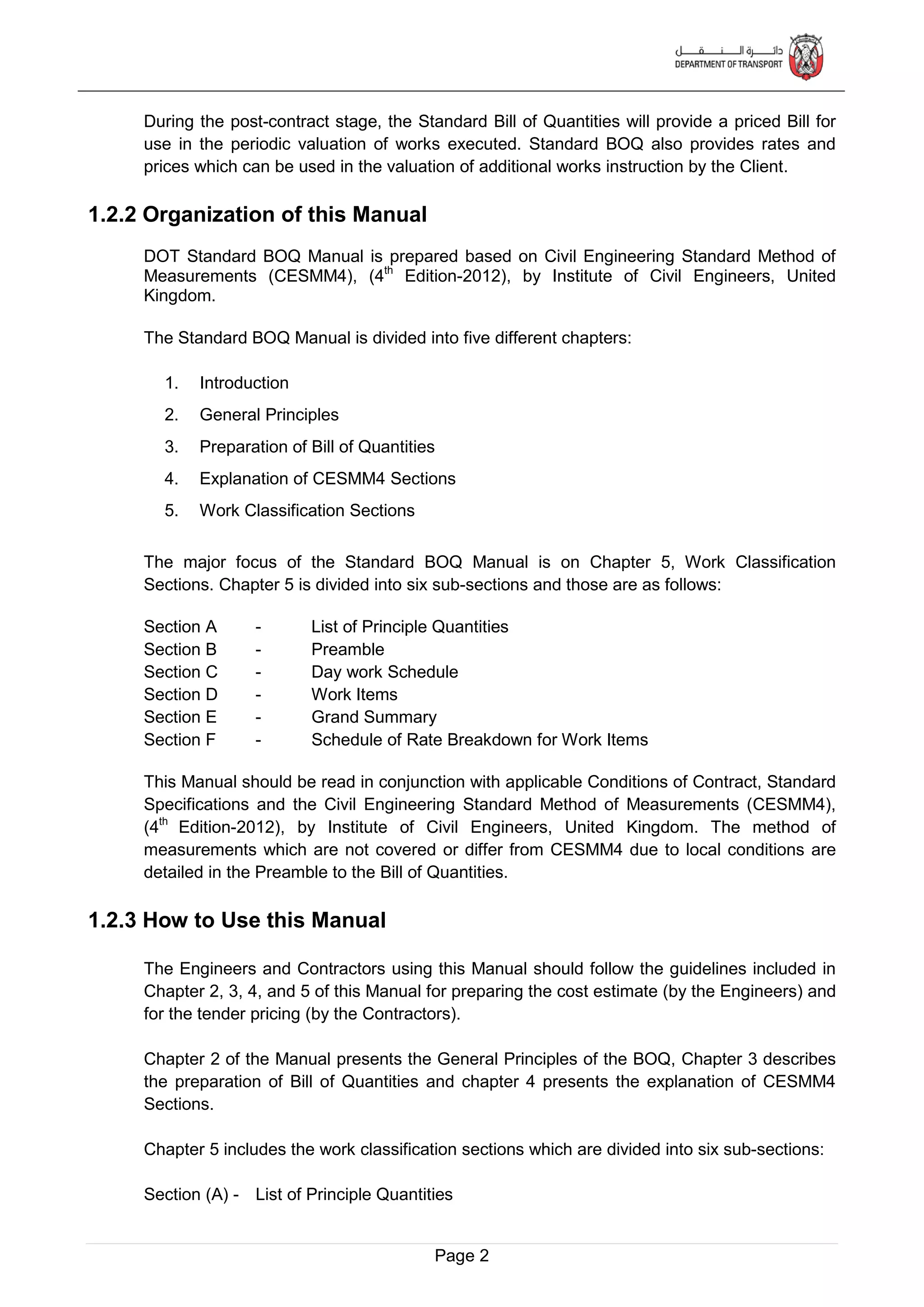 Standard bill of quantities | PDF