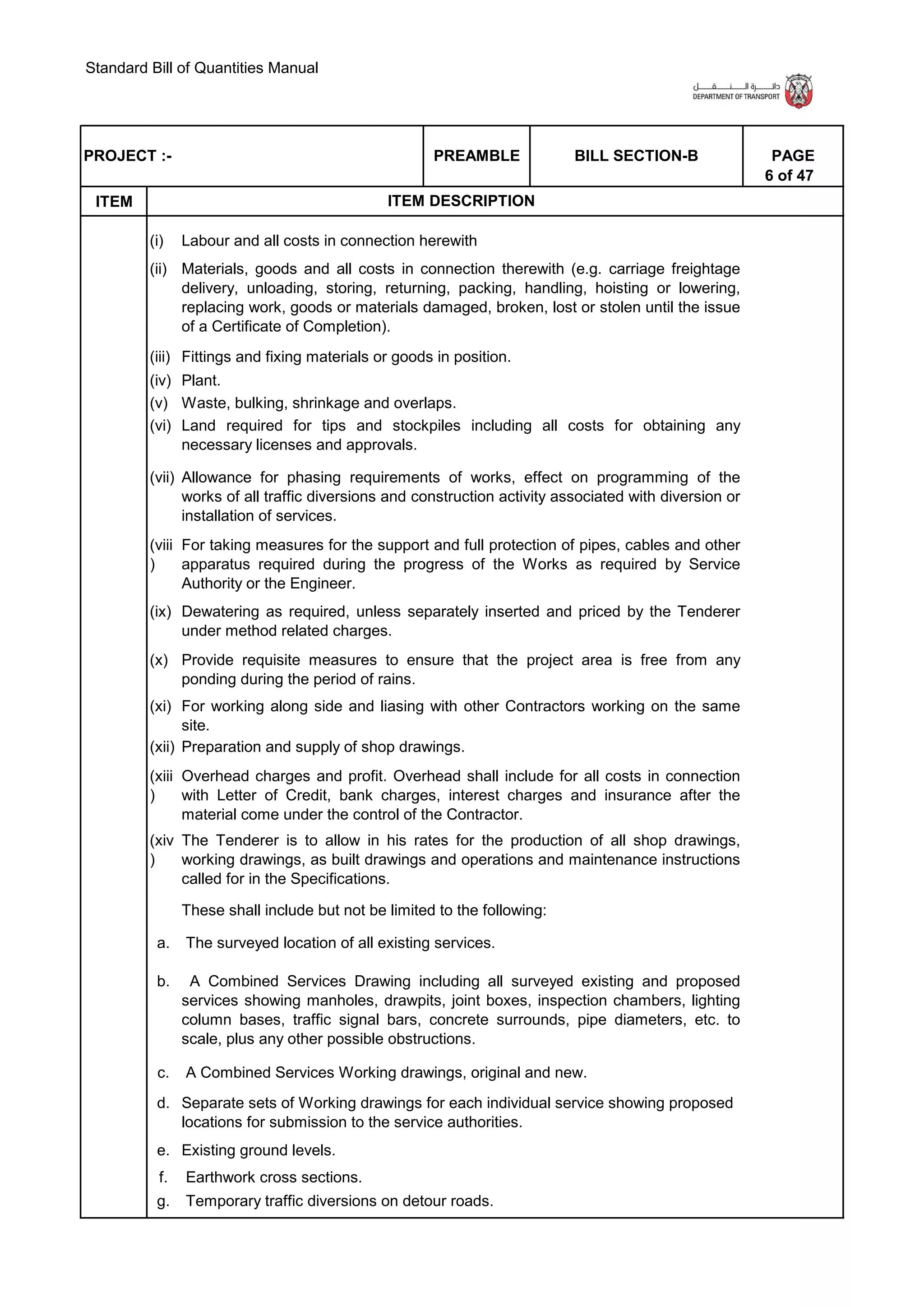 Standard bill of quantities | PDF
