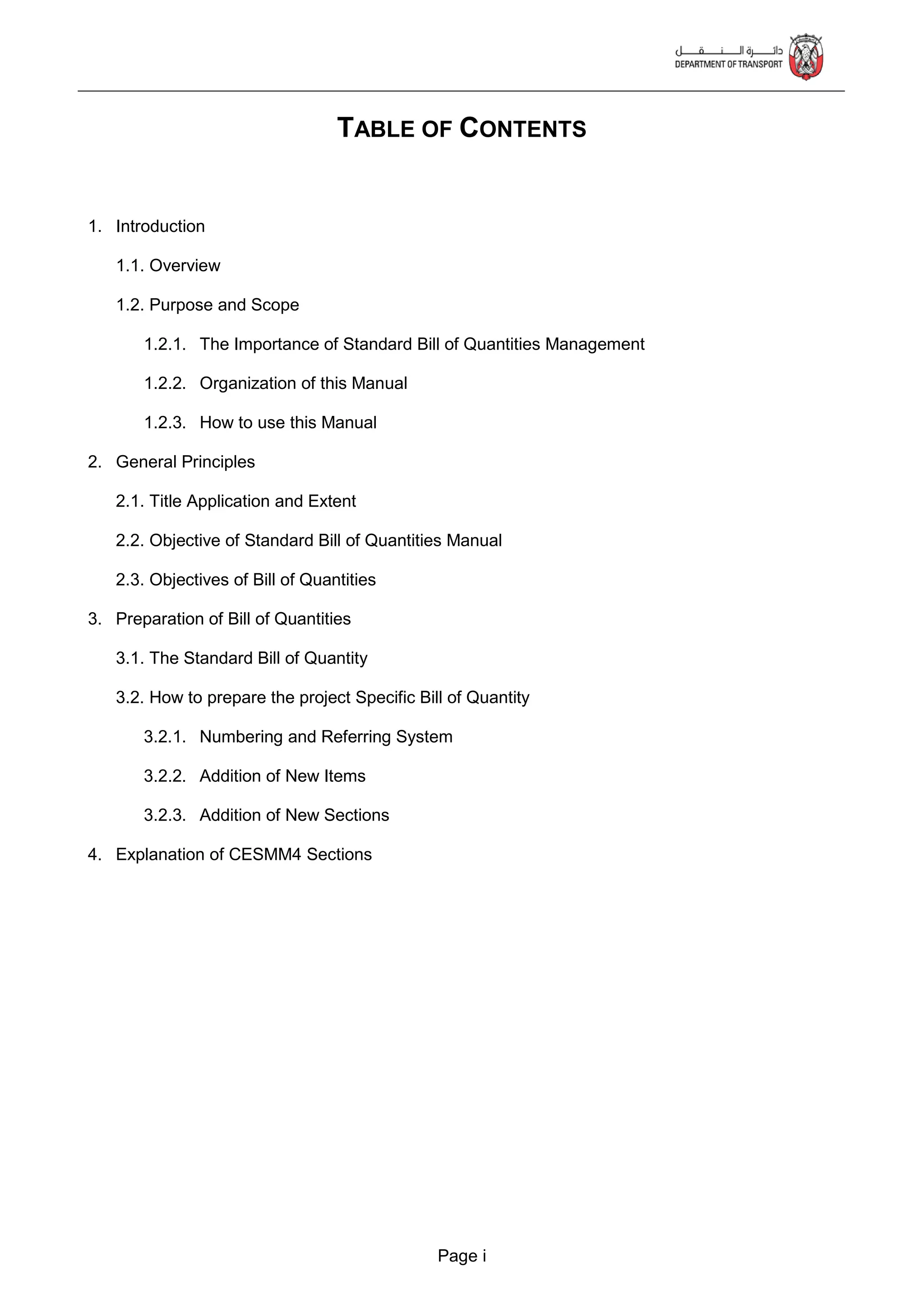 Standard bill of quantities | PDF