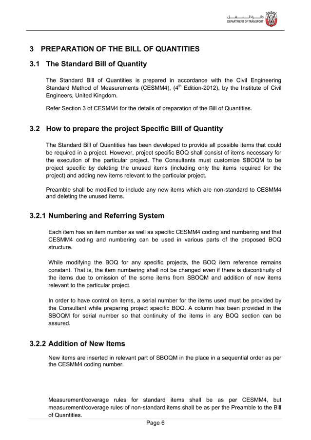 Standard bill of quantities | PDF
