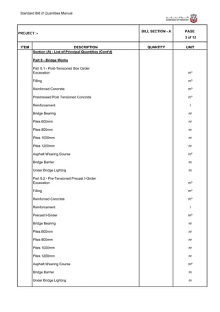 Standard bill of quantities | PDF