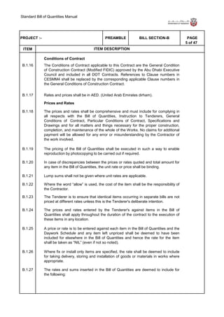 Standard bill of quantities | PDF