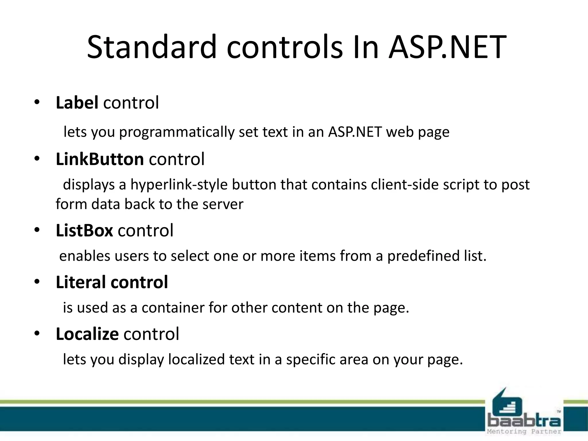 Standard control in asp.net