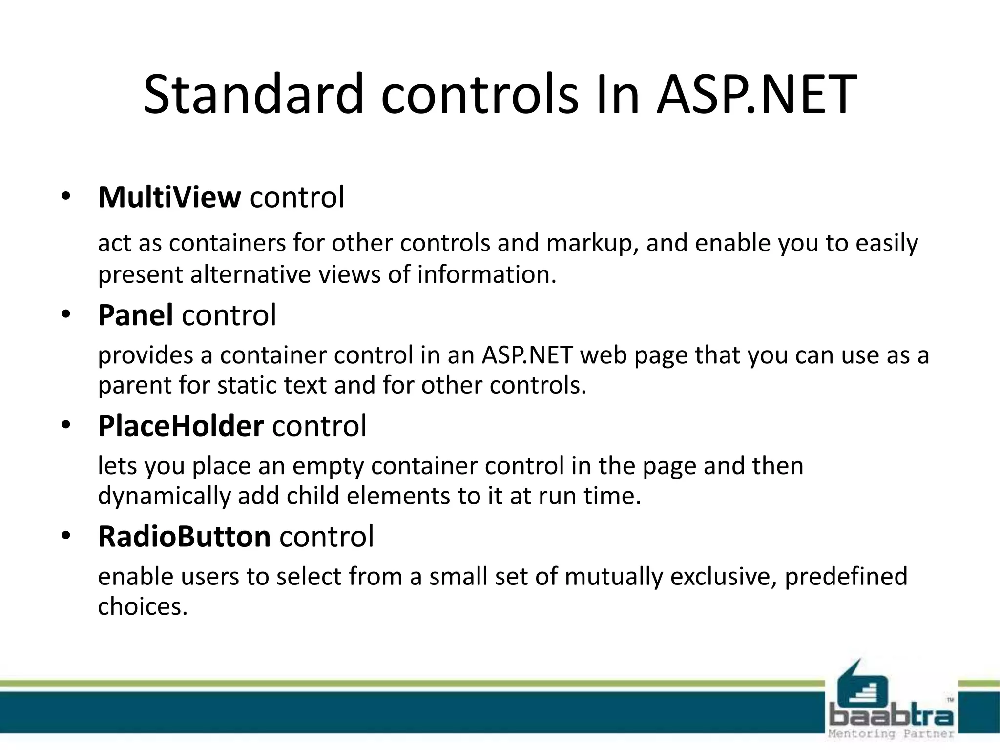 Standard control in asp.net