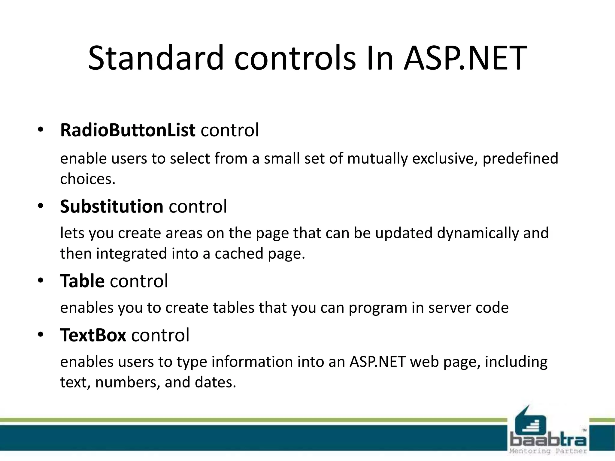 Standard control in asp.net