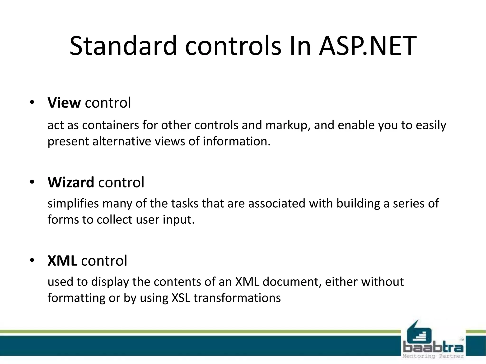 Standard control in asp.net