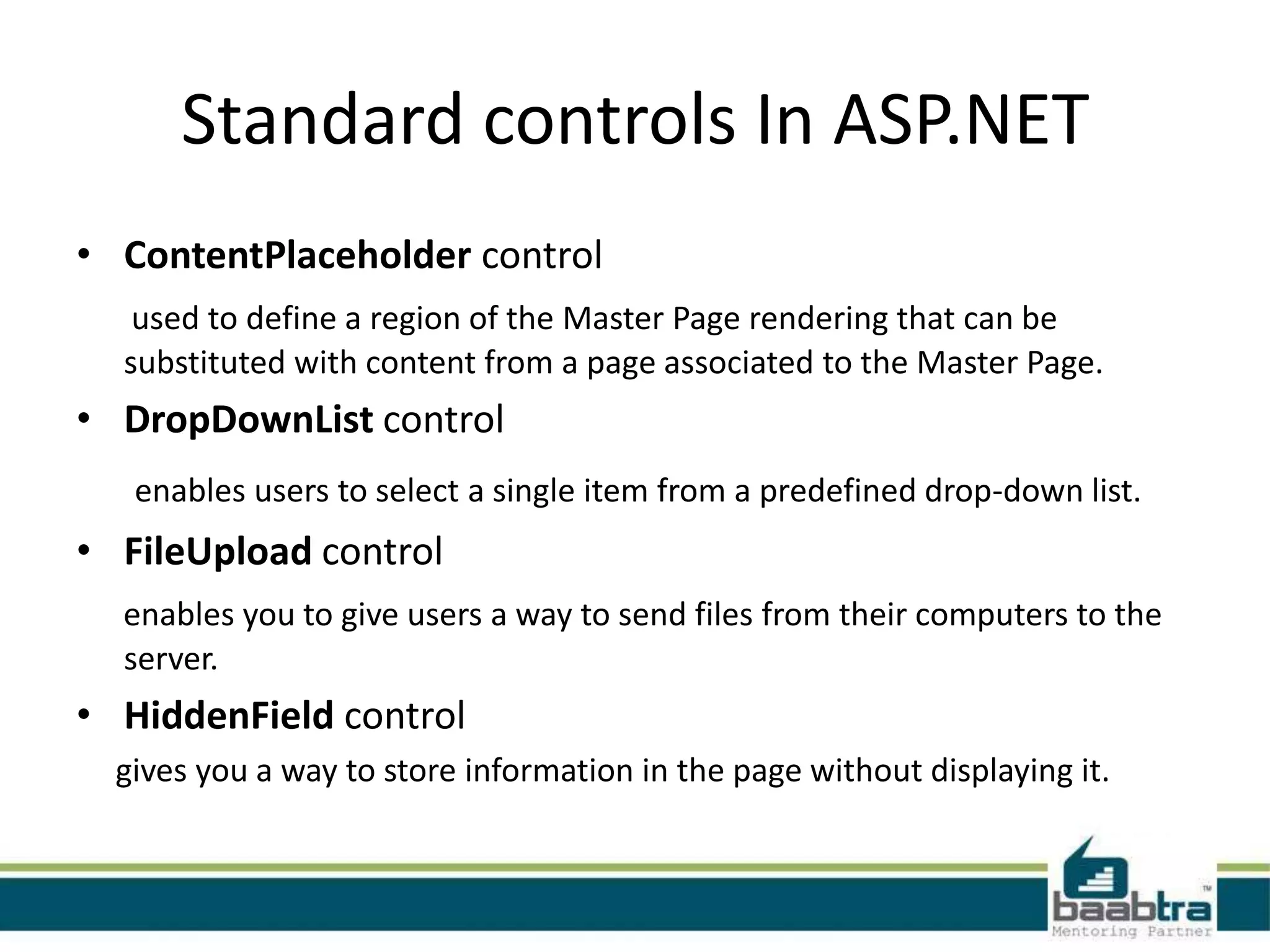 Standard control in asp.net