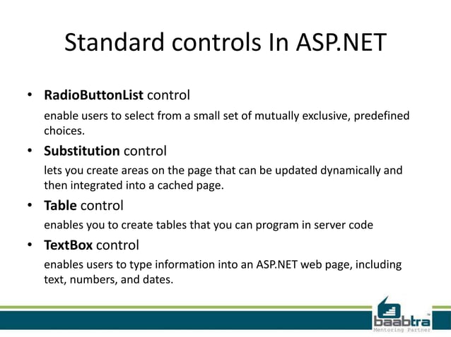 Standard control in asp.net