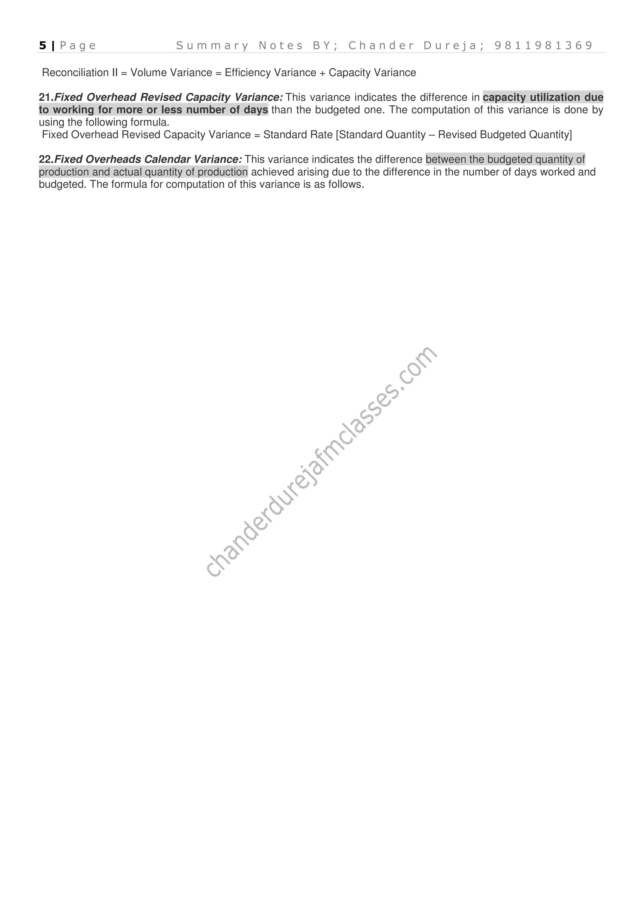 Standard costing summary | PDF