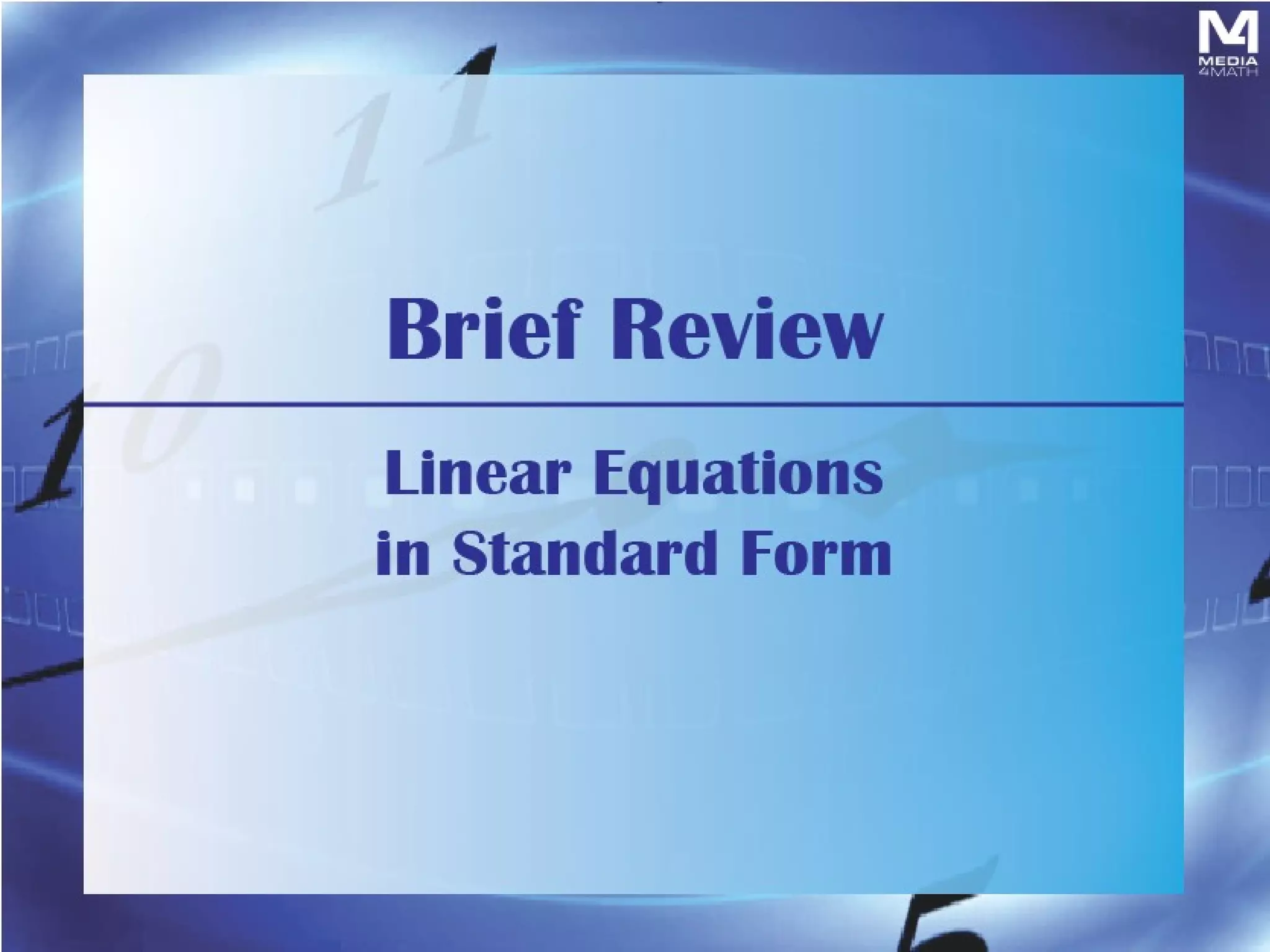 Brief Review: Linear Equations in Standard Form | PPT