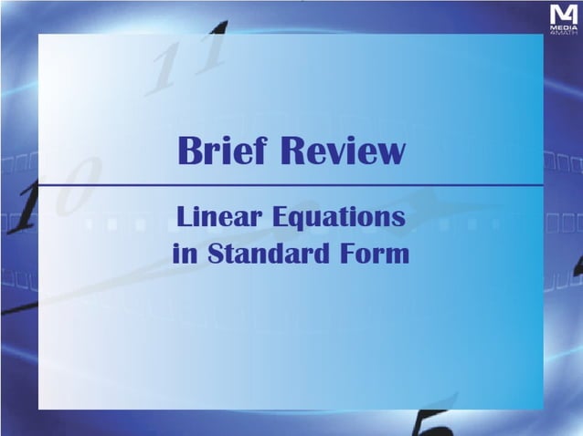 Brief Review: Linear Equations in Standard Form | PPT