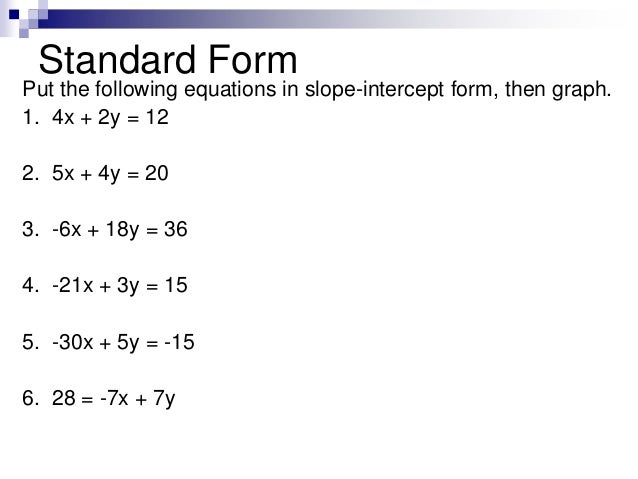 Standard Form Equations 2012 13 edmodo