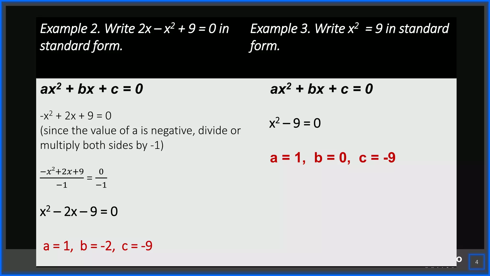 Standard form of quadratic function | PPTX