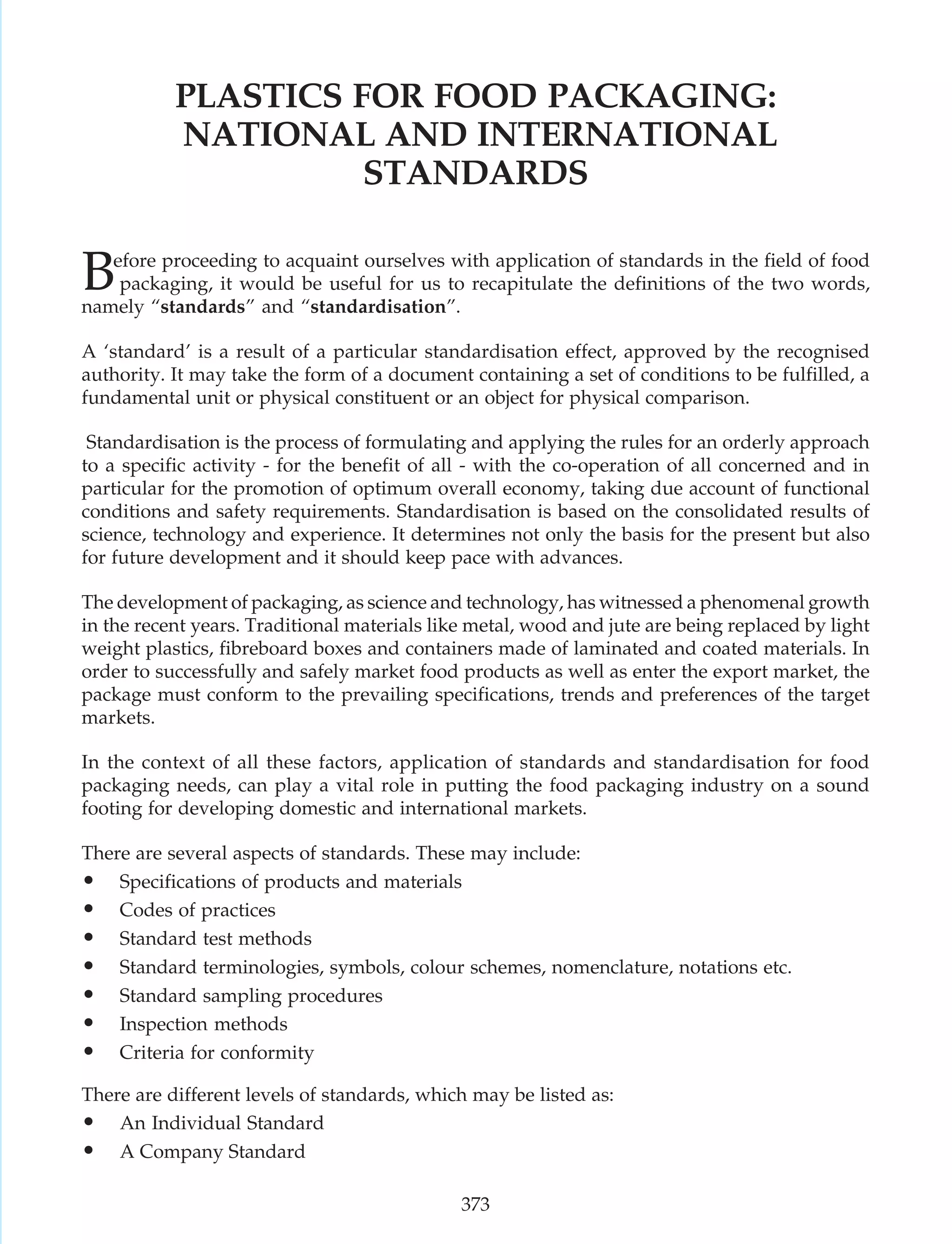 Standard for plastics for food packaging | PDF