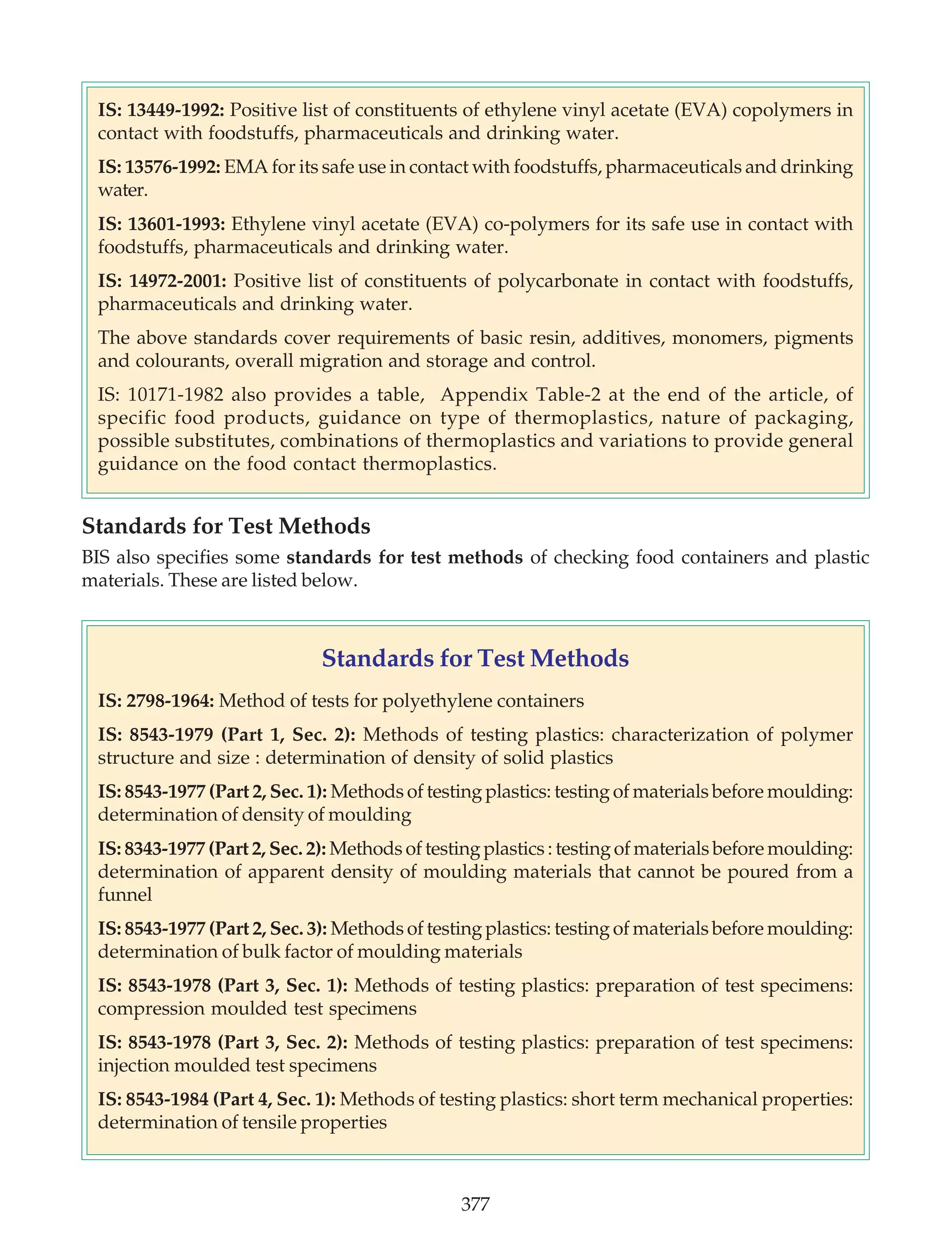 Standard for plastics for food packaging | PDF