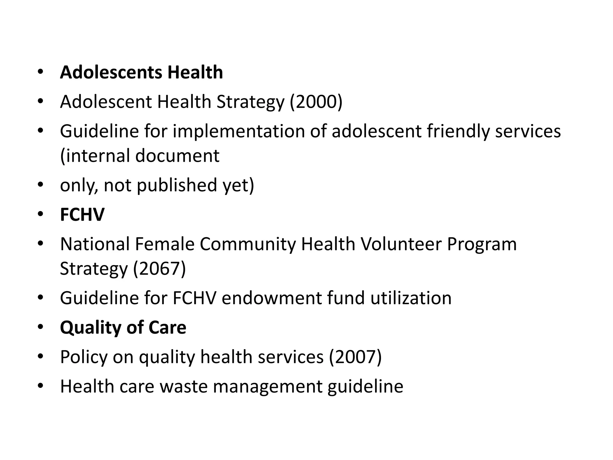 Standard guidelines for different types of health services | PPTX