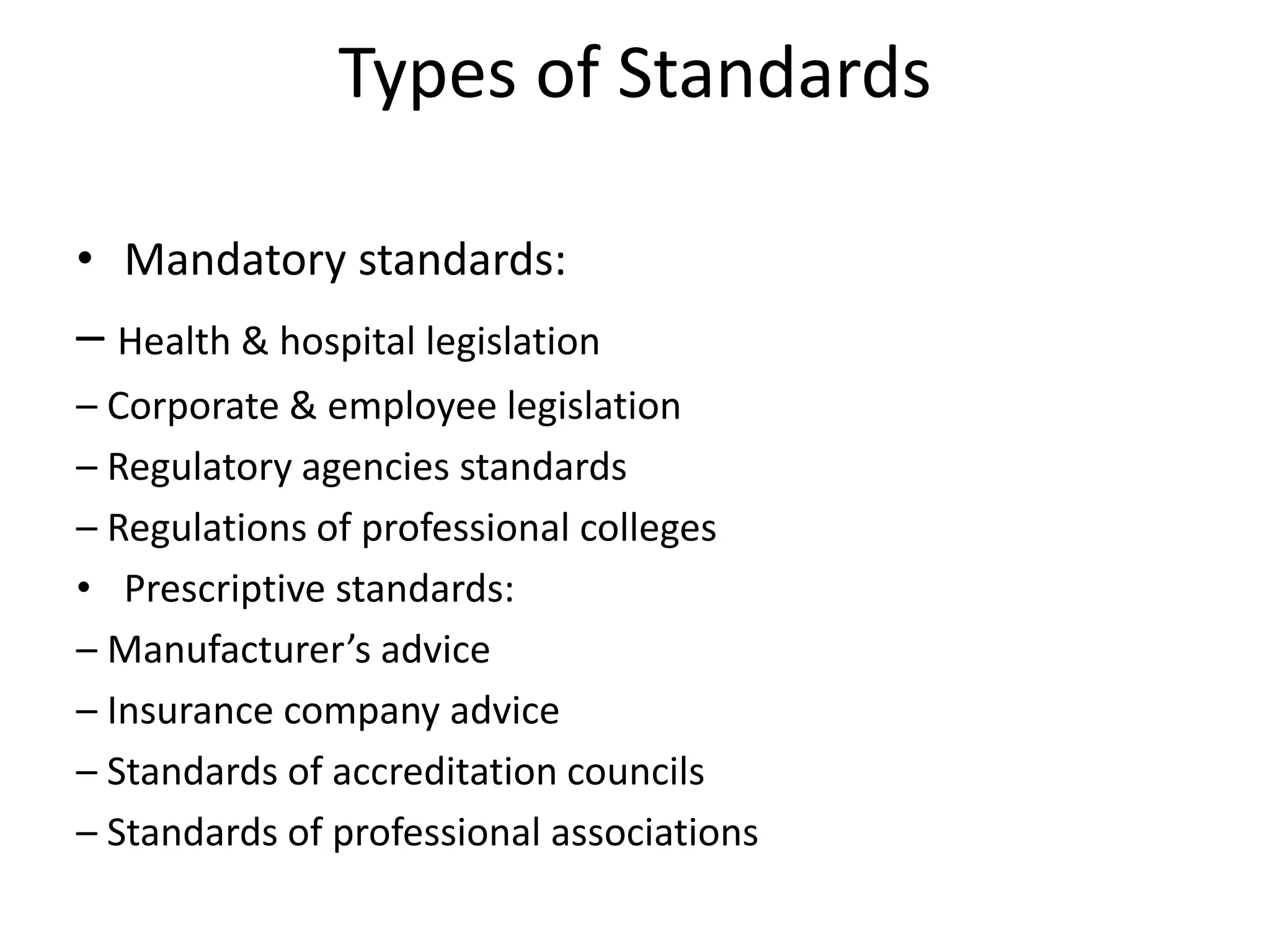 Standard guidelines for different types of health services | PPTX